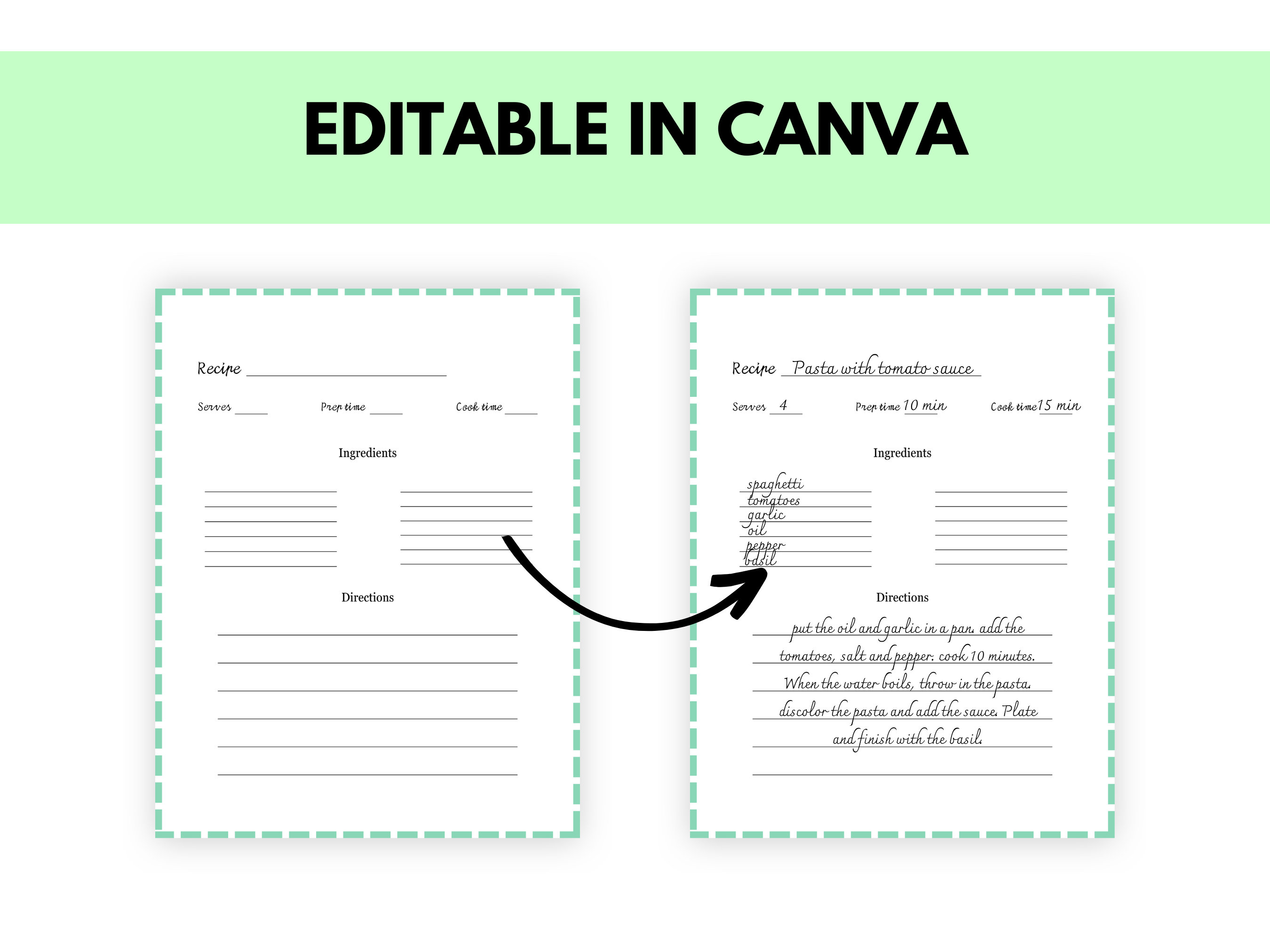 Editable Recipe Card Template, Recipe Journal, Custom Recipe Page ...