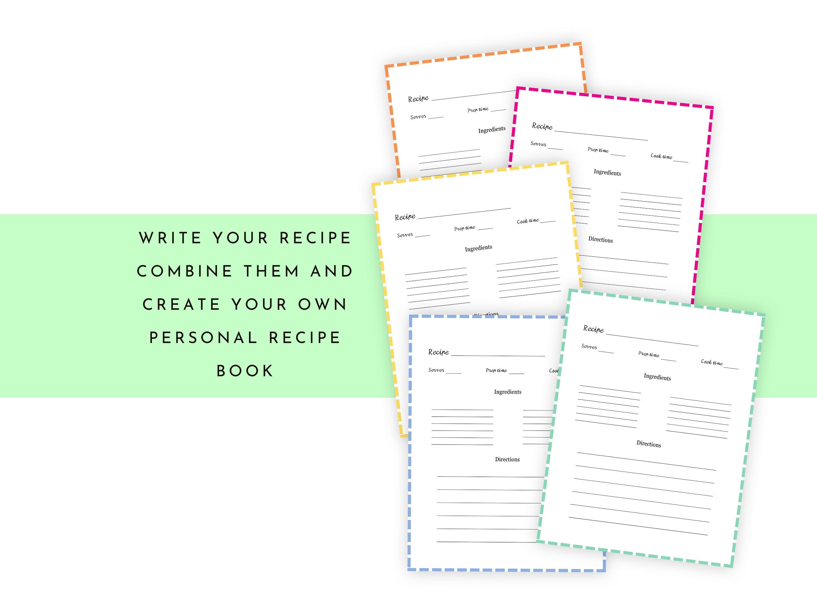 Editable Recipe Card Template, Recipe Journal, Custom Recipe Page ...