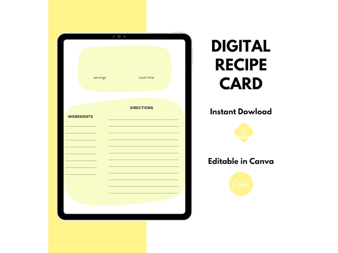 Recipe Page Template, Recipe Journal, Digital Recipe Card, Printable ...