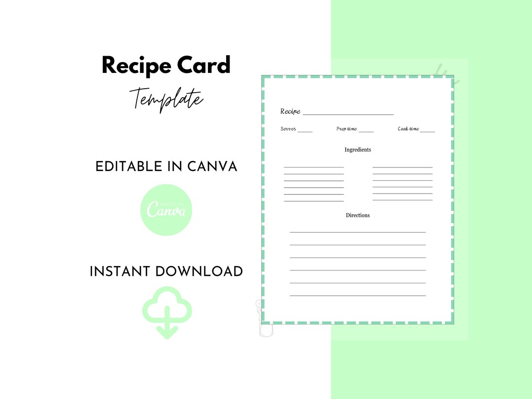 Editable Recipe Card Template, Recipe Journal, Custom Recipe Page ...