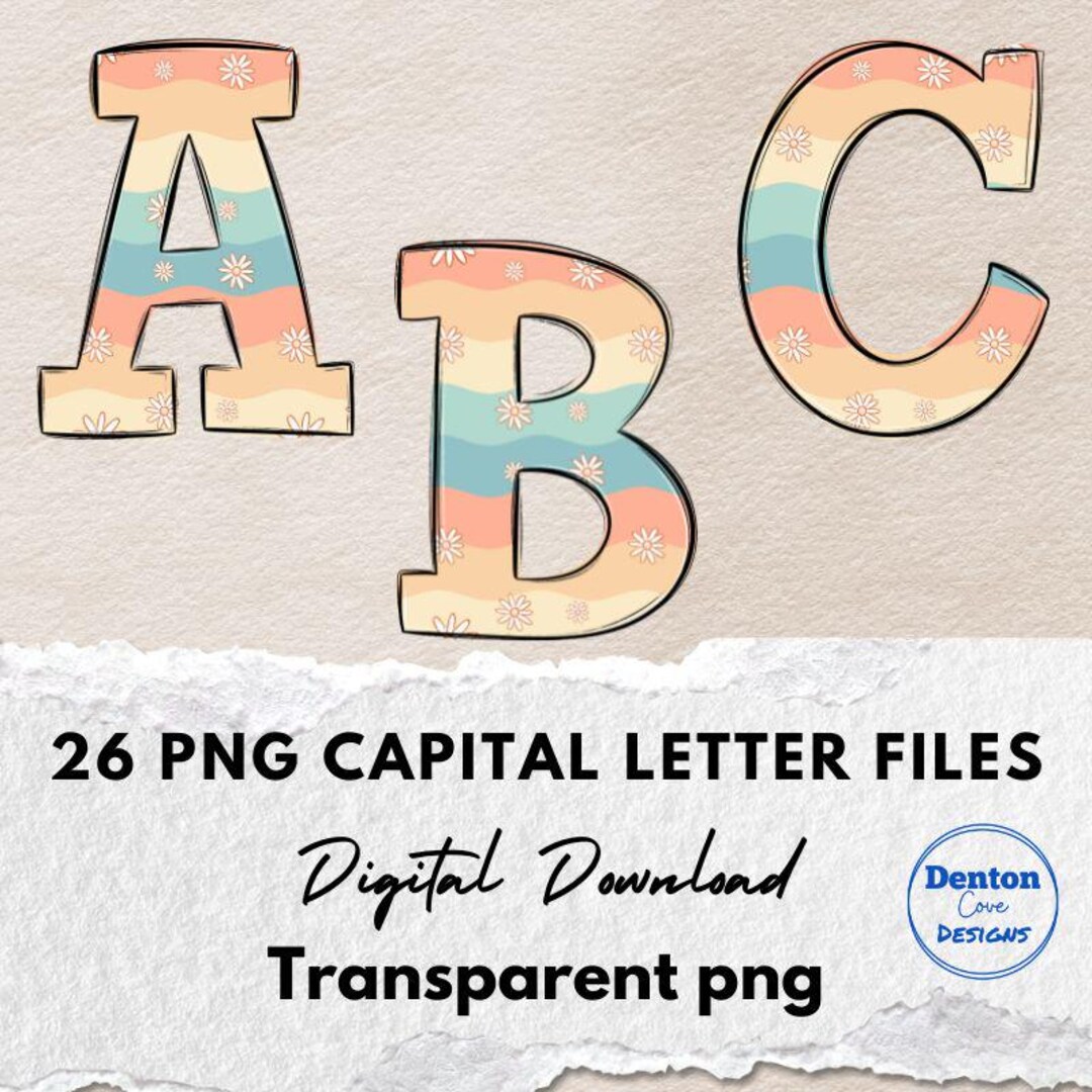 Pastel Retro Alphabet Set 26 High-quality Capital Letter PNG Files ...