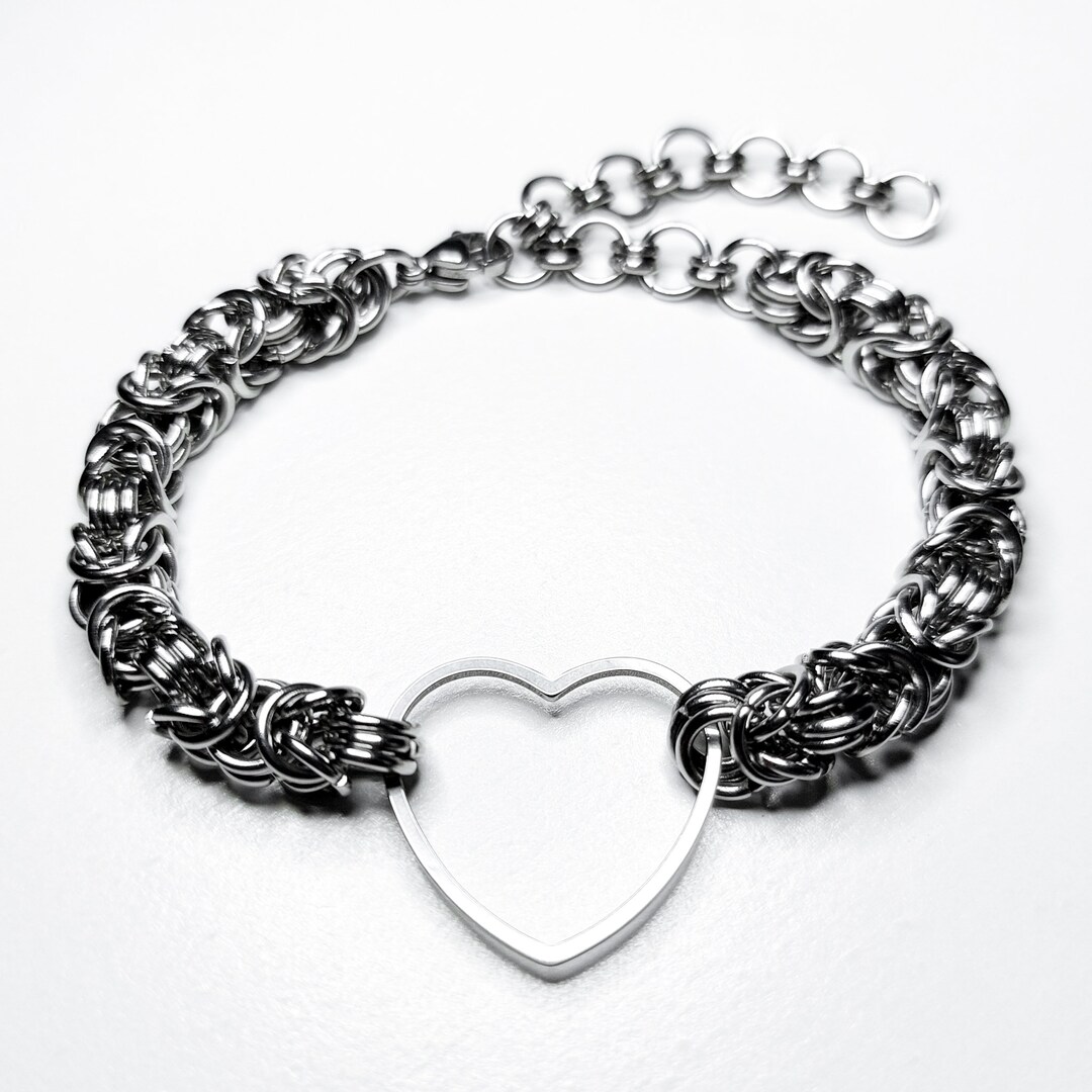 Heart Byzantine Chainmail Bracelet | Adjustable | Stainless Steel ...