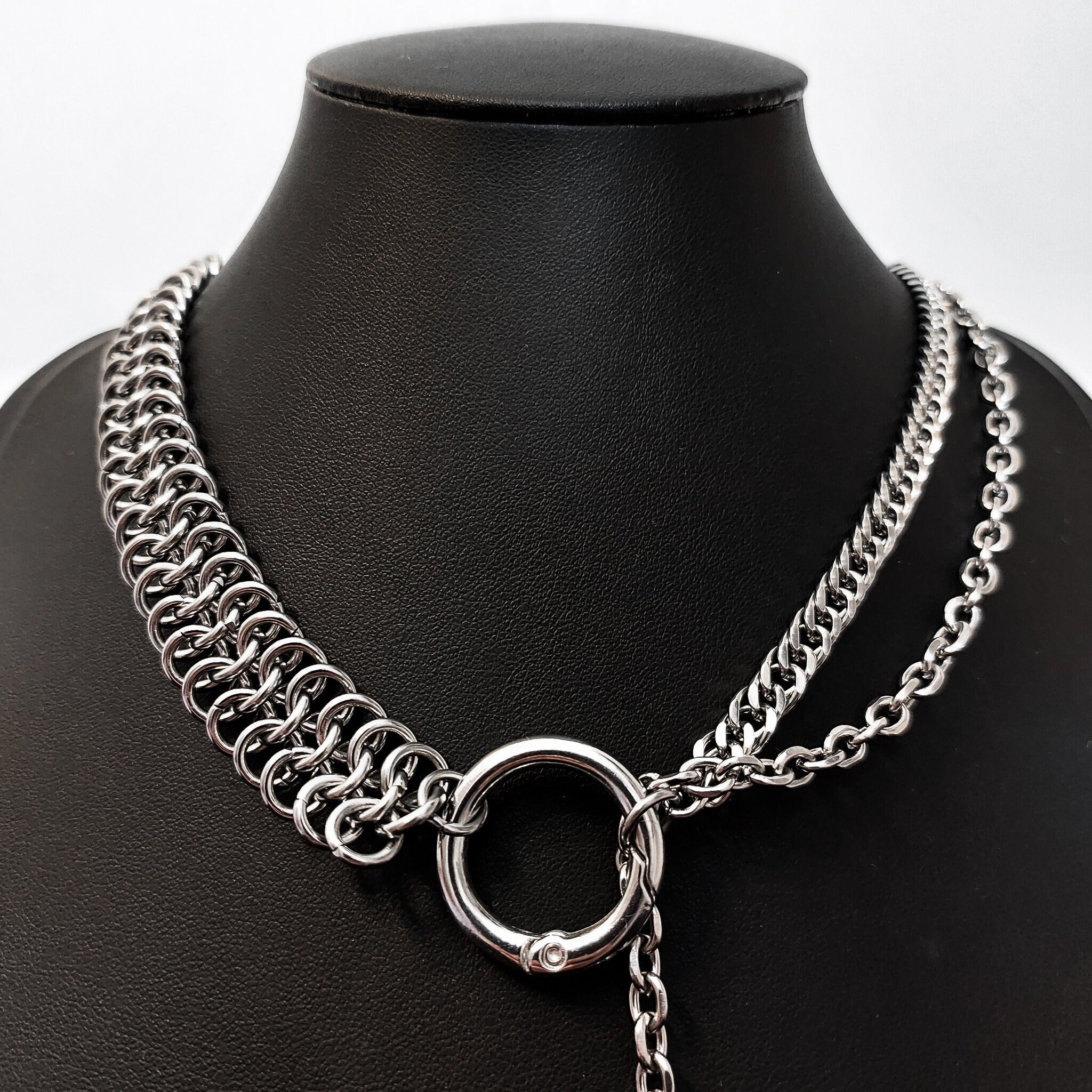 Asymmetrical European Chainmail and Chains Necklace With Spike Pendant ...