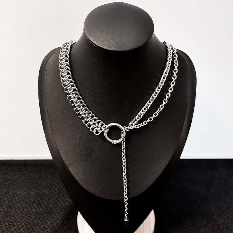Asymmetrical European Chainmail and Chains Necklace With Spike Pendant ...
