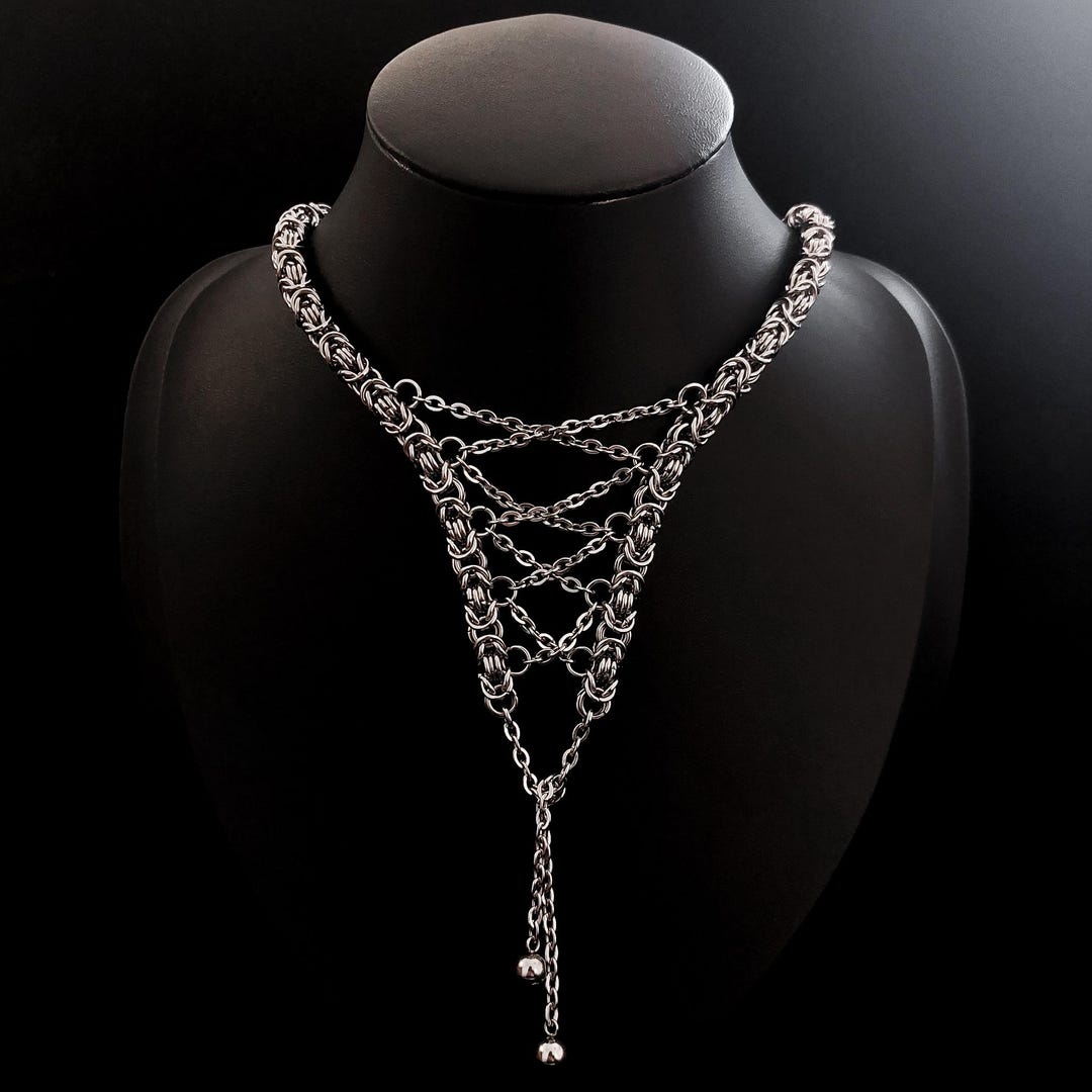 Corset Style Byzantine Chainmail and Criss Cross Chain Necklace ...