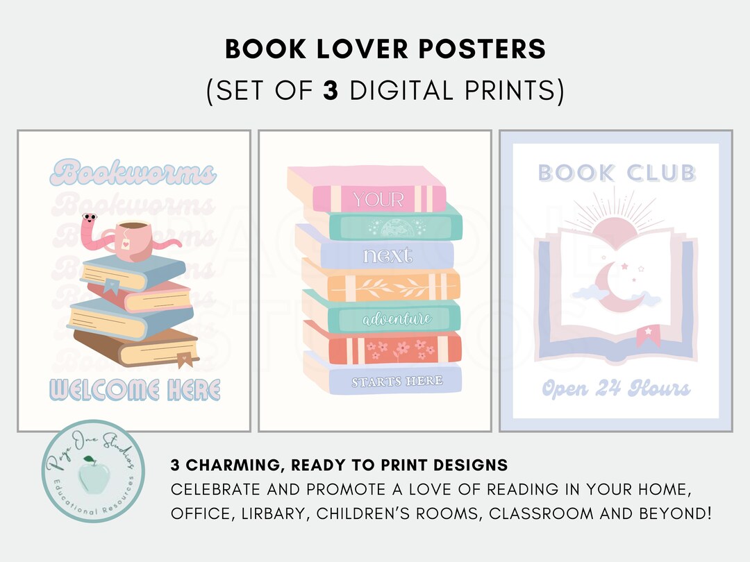 Book Lover Poster Print Set (celebrate Your Love of Reading, Literature ...