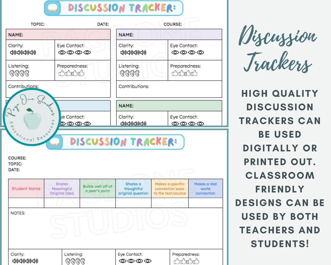 Discussion Trackers for All Subjects (teacher and Student Friendly ...