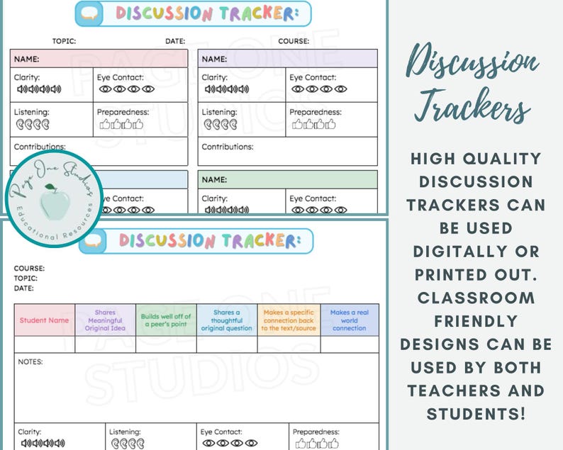 Discussion Trackers for All Subjects (teacher and Student Friendly ...
