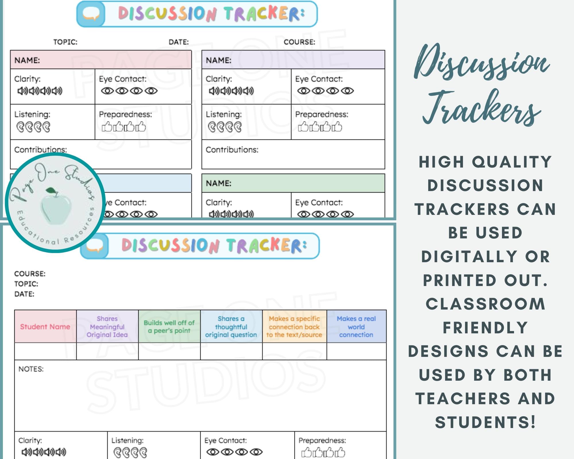 Discussion Trackers for All Subjects (teacher and Student Friendly ...