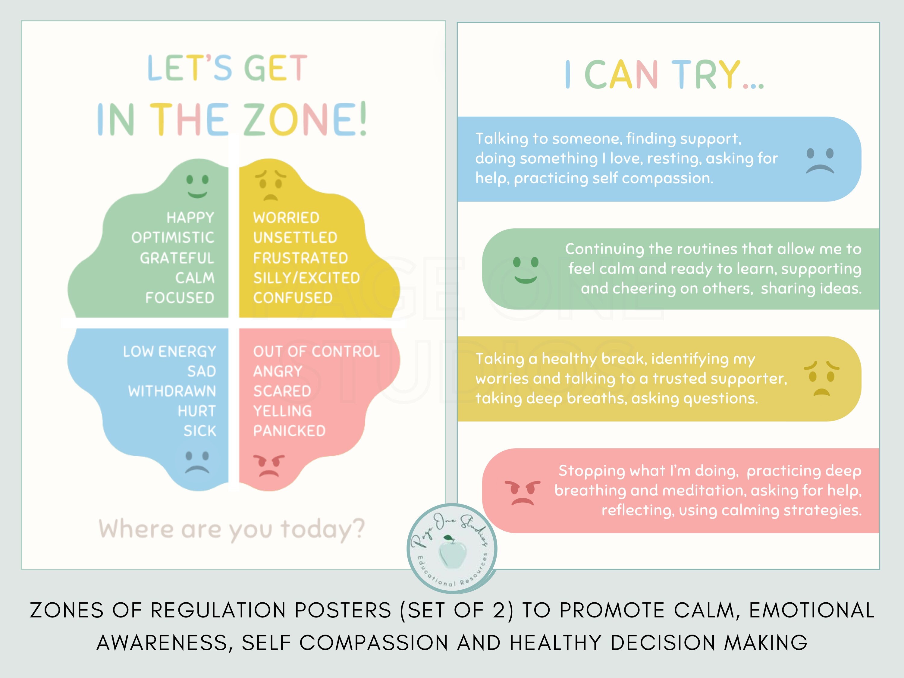Zones of Self Regulation Posters, Calming Mindset Resource for ...