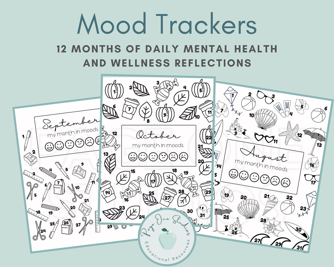 Monthly Mood Trackers 12 Months 1 Year of Daily Wellness and Social ...