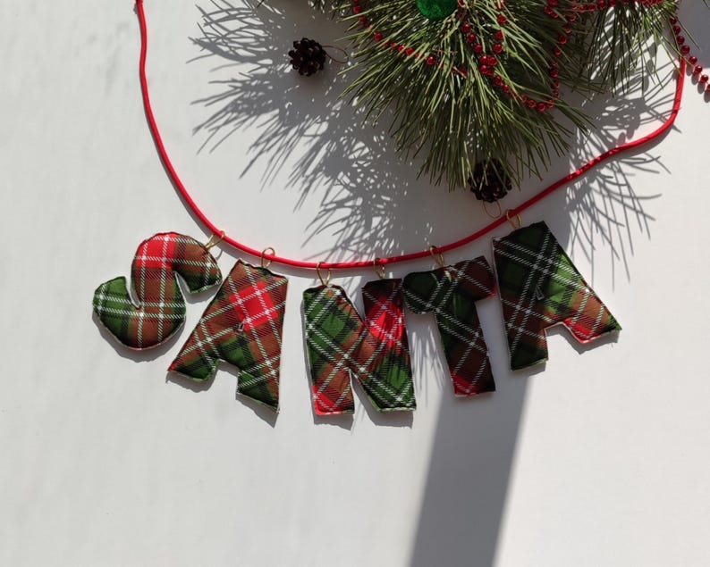 Personalized Christmas Banner, Santa Stop Here Fabric Garland - Etsy