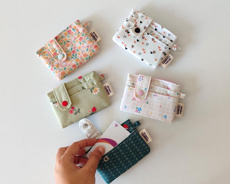 Handmade Cotton Card Holder With Keychain - Eco-friendly Snap Wallet - Etsy