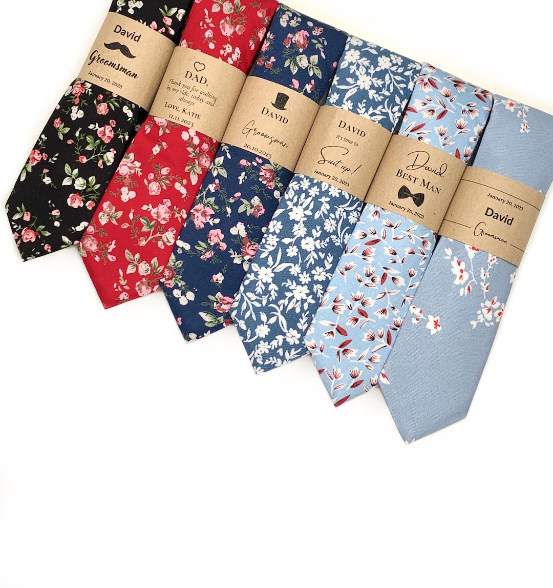 Floral Ties SET , Boho Wedding Style , Rustic Floral Tie , Navy Blue Floral Tie, Dusty Blue ...