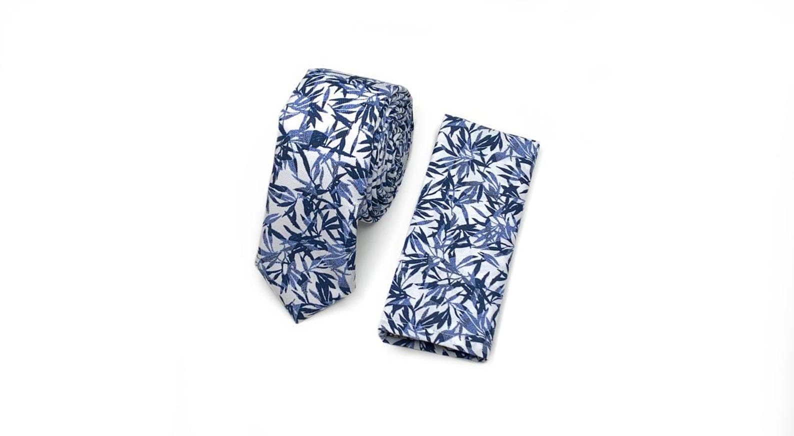 Navy Blue Tropical Floral Necktie , Hawaiian Palm Leaf Tie, Wedding ...