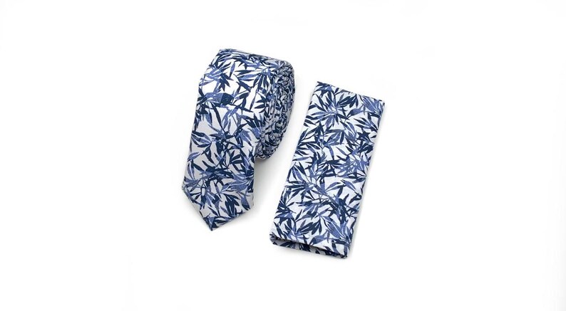 Navy Blue Tropical Floral Necktie , Hawaiian Palm Leaf Tie, Wedding ...