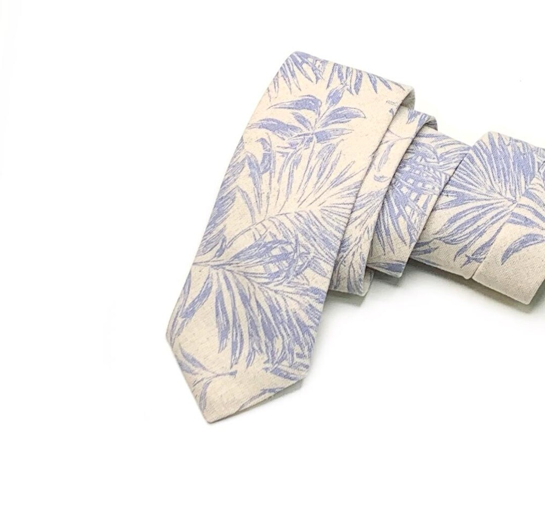 Tropical Floral Necktie: Dusty Blue Palm Leaf Wedding Tie - Etsy