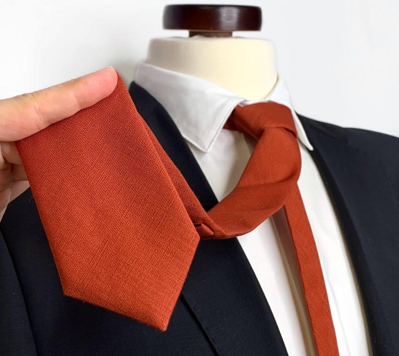 BURNT ORANGE Linen Tie ,sienna ,terracotta Skinny Men's Wedding Tie ...