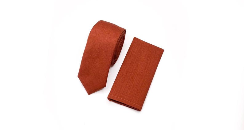 BURNT ORANGE Linen Tie ,sienna ,terracotta Skinny Men's Wedding Tie ...