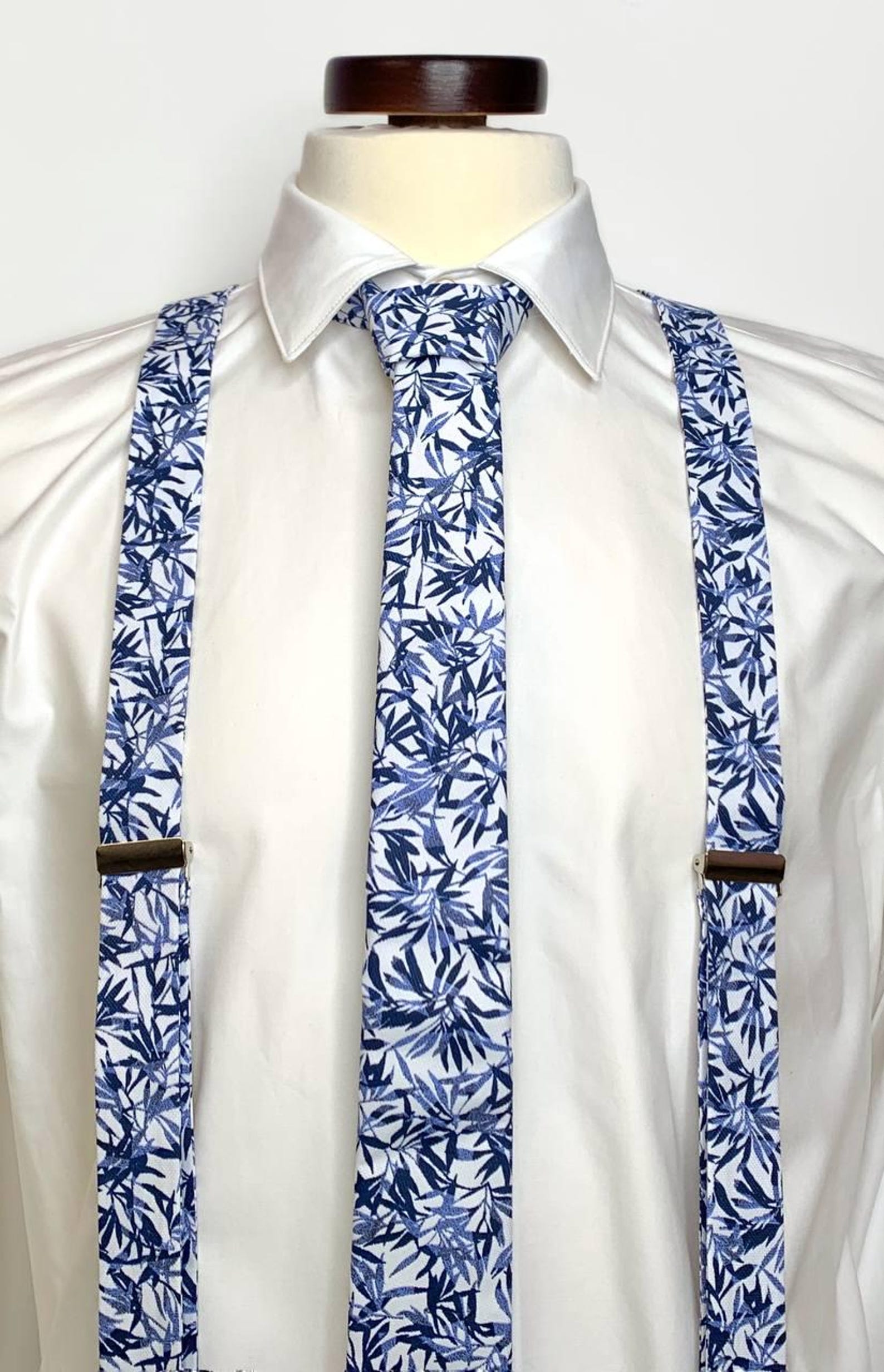 Navy Blue Tropical Floral Necktie , Hawaiian Palm Leaf Tie, Wedding ...