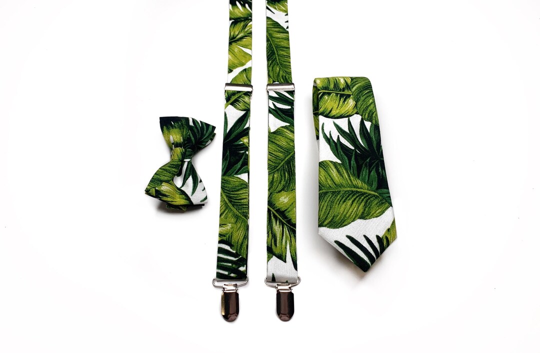 Tropical Floral Tie, Hawaiian Palm Leaf Floral Necktie , Green Wedding ...
