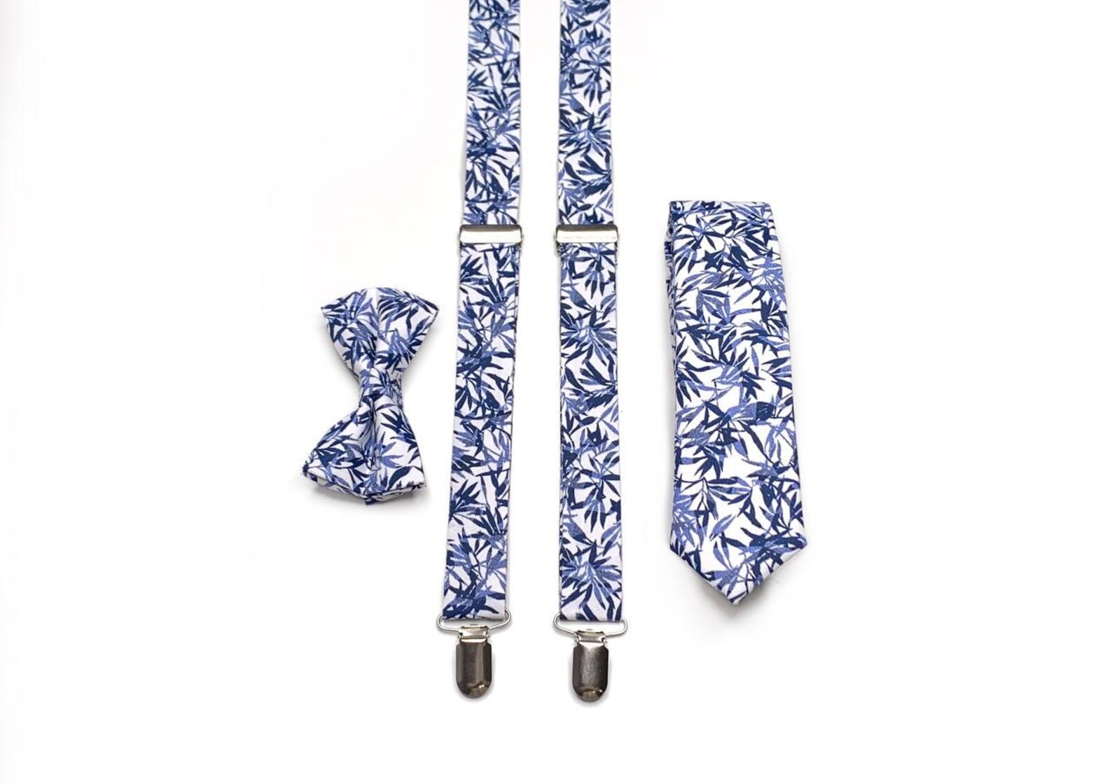Navy Blue Tropical Floral Necktie , Hawaiian Palm Leaf Tie, Wedding ...