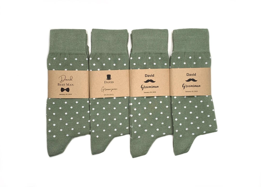 Sage Green Personalized Groomsmen Socks in Dots , Dusty Sage Socks ...