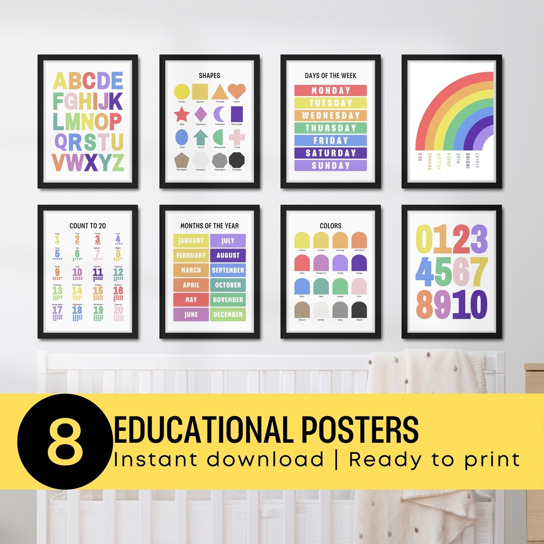 Set of 8 Educational Posters, Homeschool Printable Kids Wall Art ...