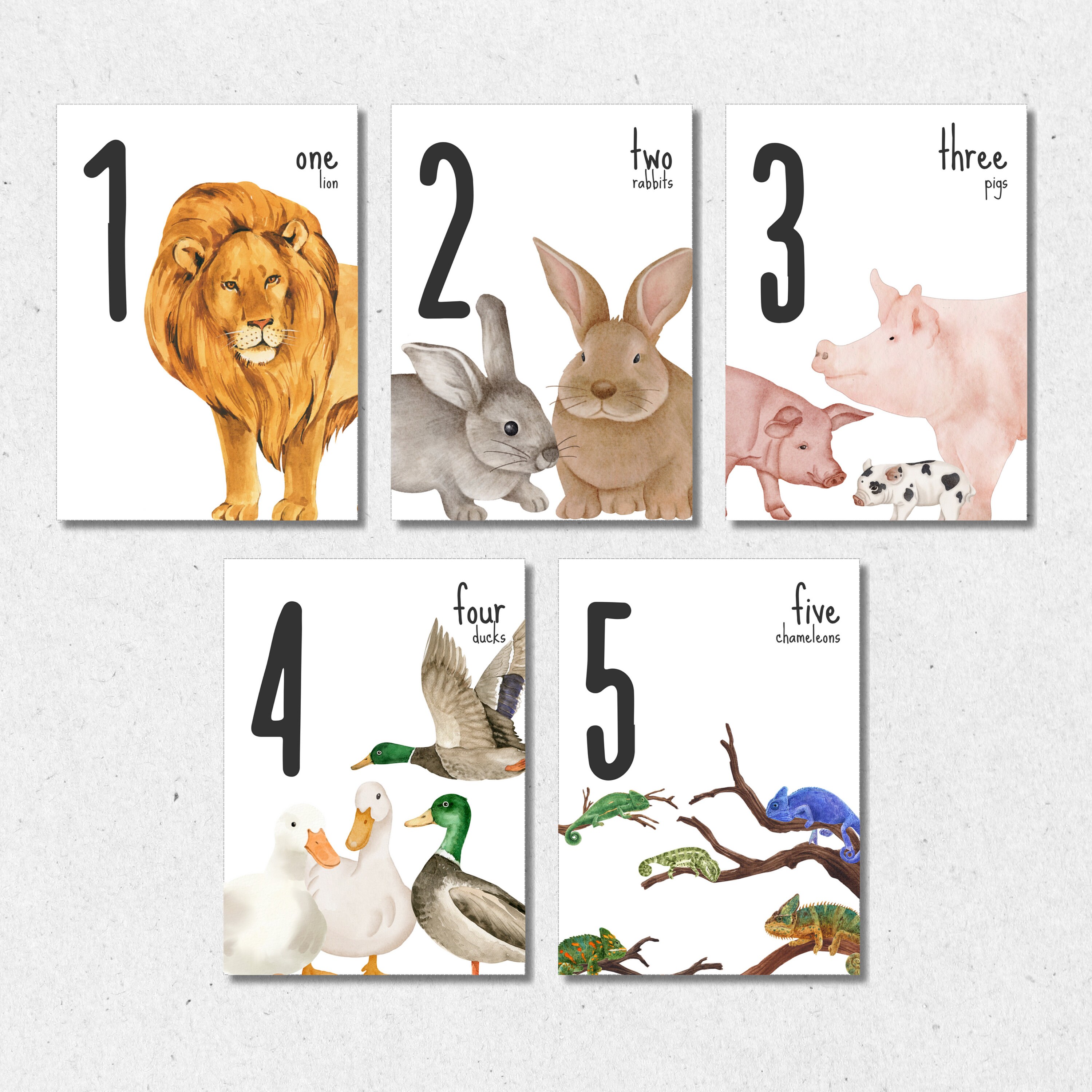 Animals Printable Flashcards Counting Number Cards Homeschool ...