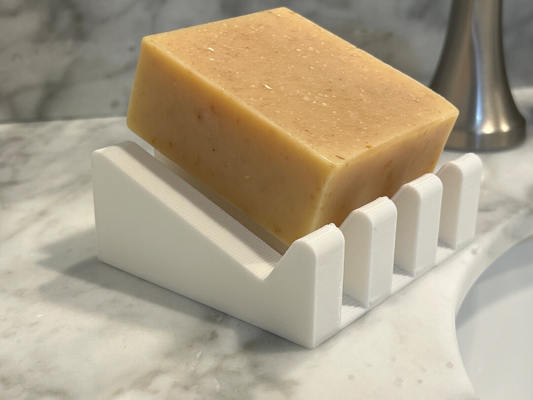 Soap & Sloped Dish Set - 3D Printed White Soap Dish and All-natural ...