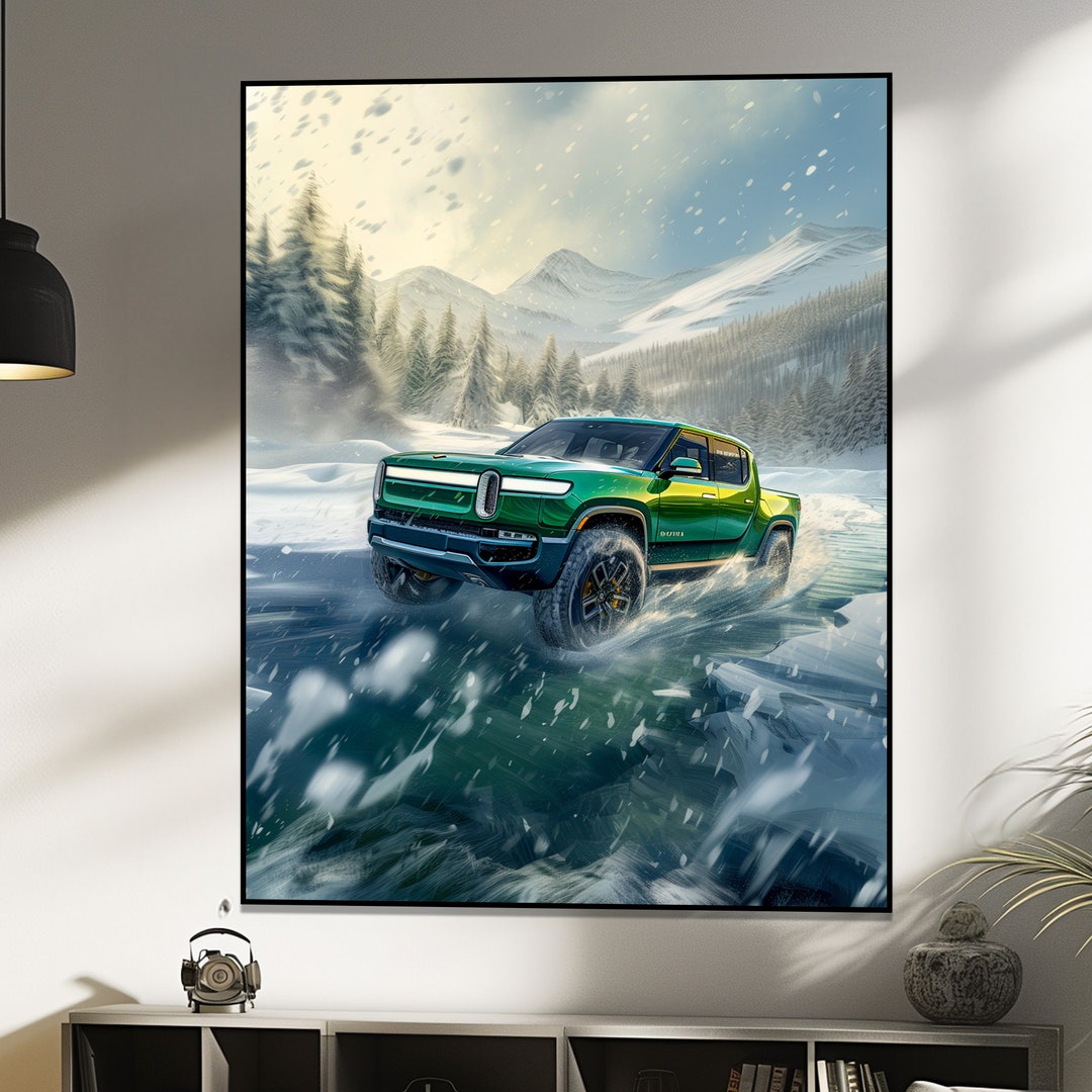 Rivian R1T Art Print Game Room Car Art Green Rivian Digital Print ...