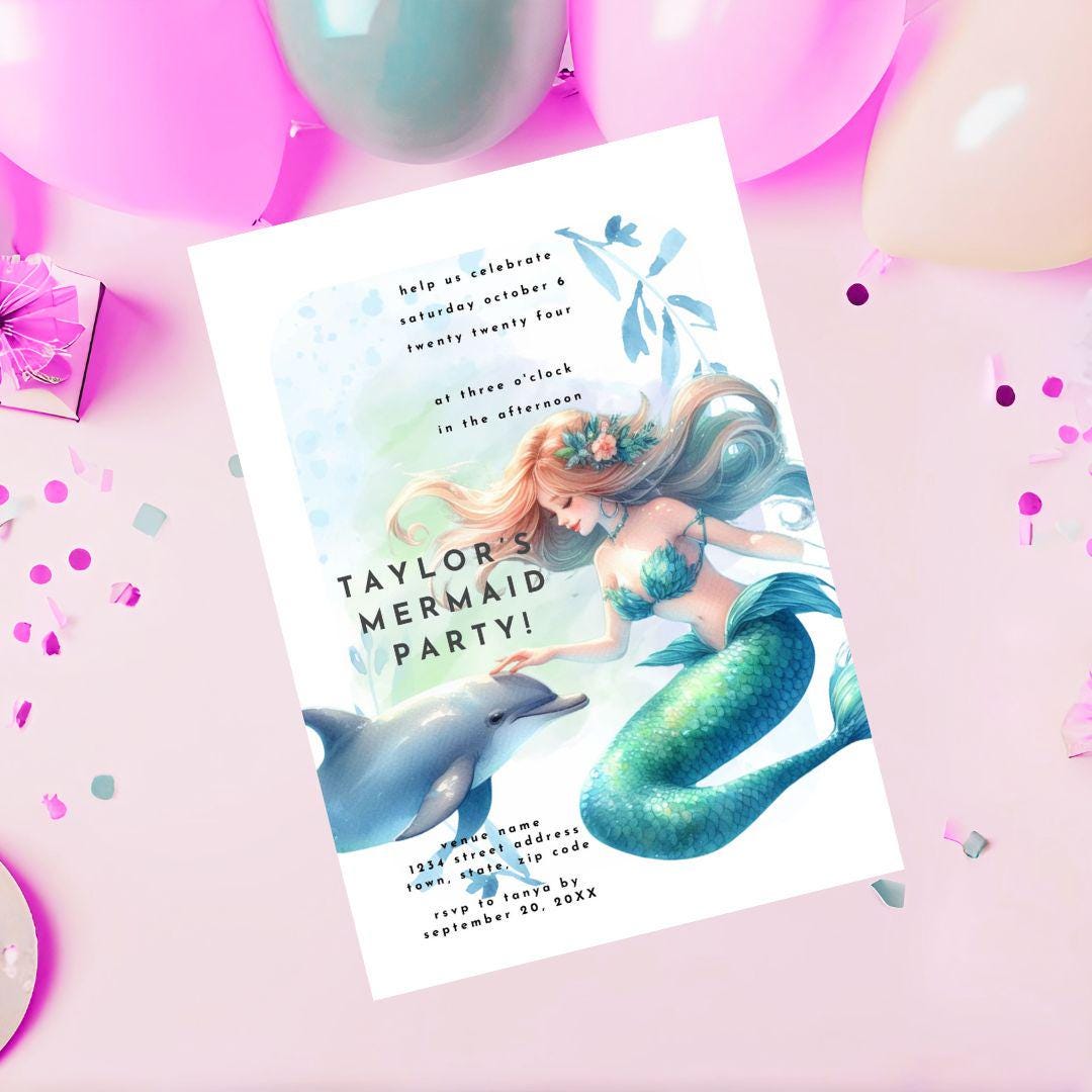 Editable Mermaid Birthday Invitation Digital Download Printable Invite ...