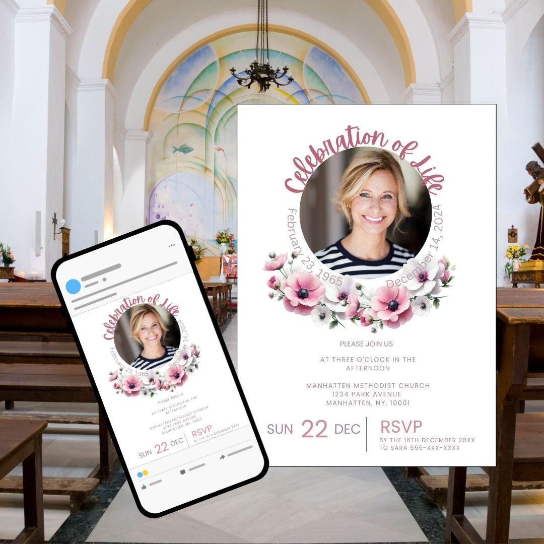 Celebration of Life Invitation Digital Download Printable Funeral ...