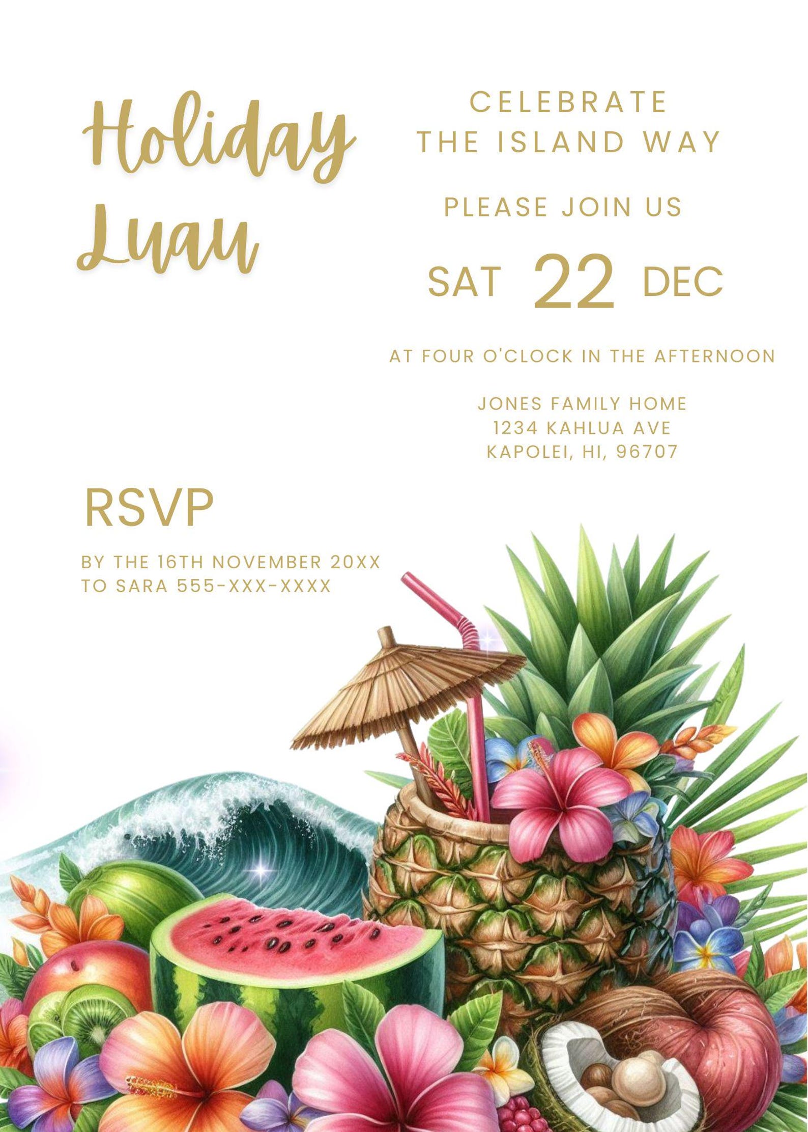 Editable Holiday Luau Party Invitation Template - Digital Download ...