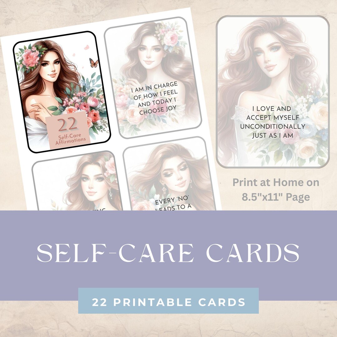 Self Care Card Set 22 Printable Cards With Inspirational Quotes Digital ...