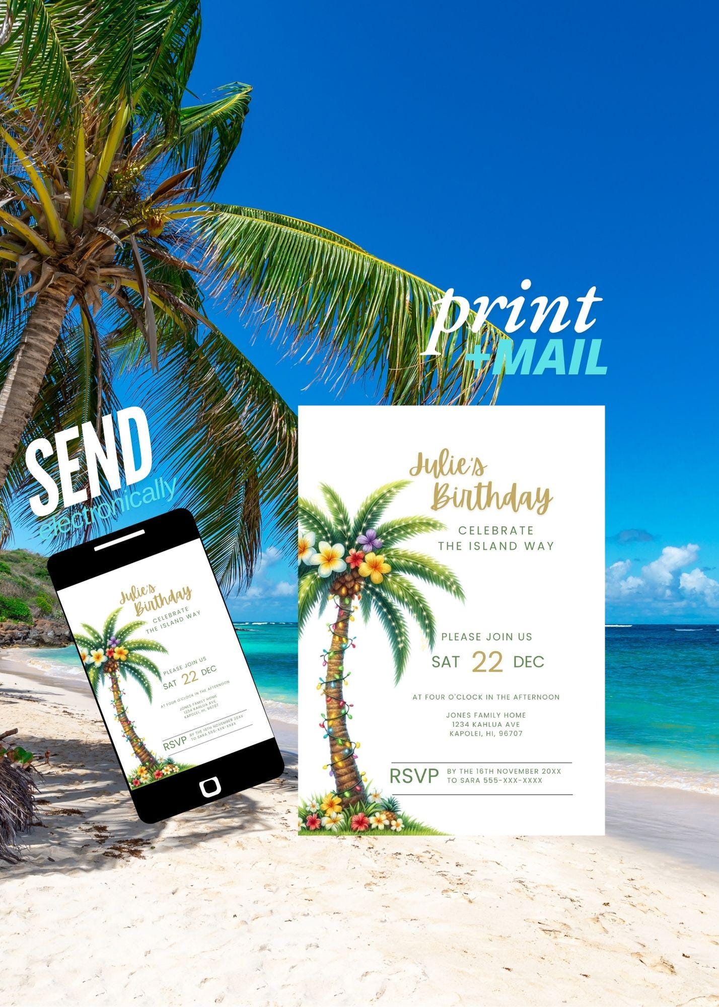 Tropical Island Party Invitation Template Digital Download Printable ...