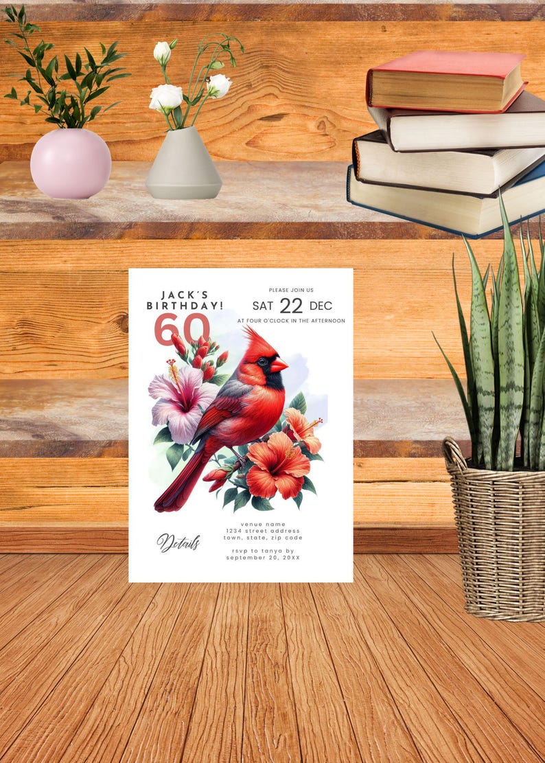 Red Cardinal Invitation Digital Download Printable 60th Birthday Invite ...