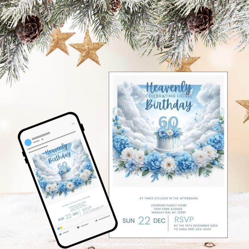 Heavenly Birthday Invitation Digital Download Printable Memorial - Etsy