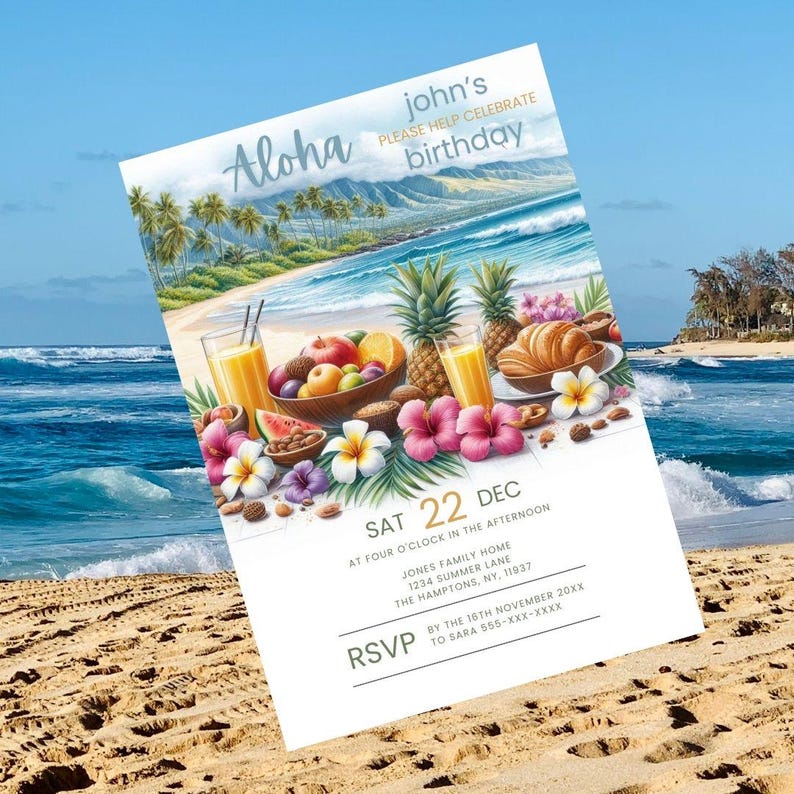 Hawaiian Island Birthday Invitation Digital Download Printable Tropical ...