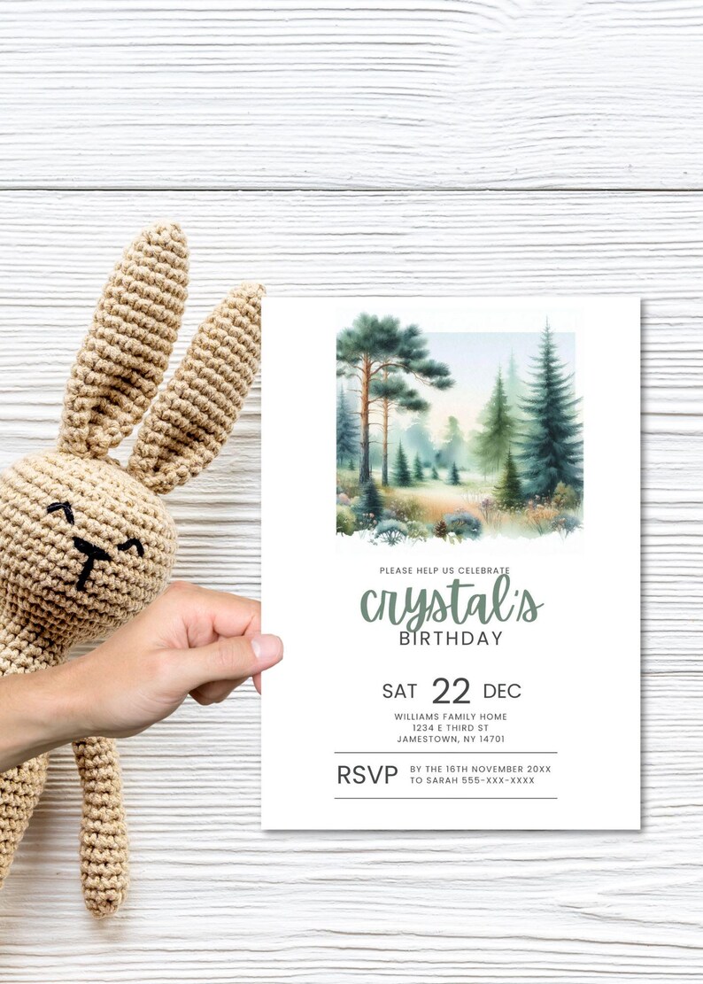Pine Forest Birthday Invitation Template Digital Download Printable ...