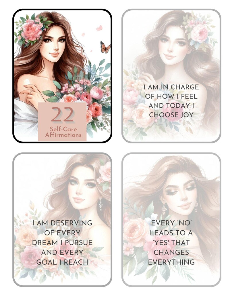 Self Care Card Set 22 Printable Cards With Inspirational Quotes Digital ...