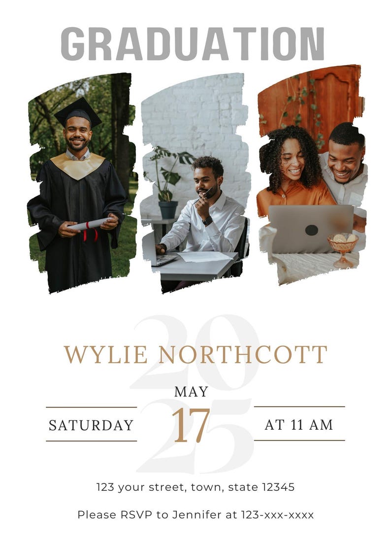 Graduation Invitation Canva Photo Template Editable Custom Graduation ...