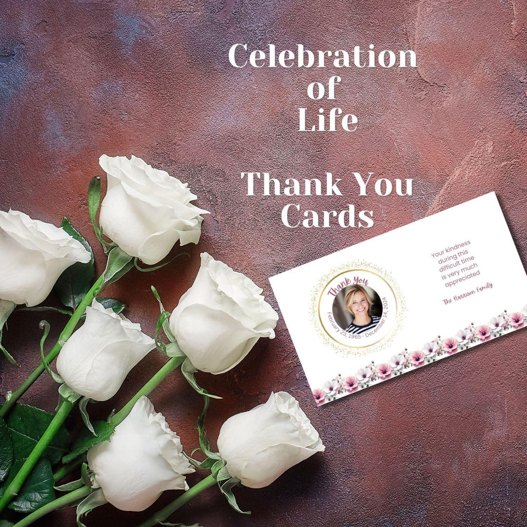 Celebration of Life Thank You Card Digital Download Printable Funeral ...