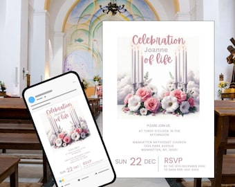 Birthday in Heaven Invitation, Minimalist Celebration of Life E-invite ...