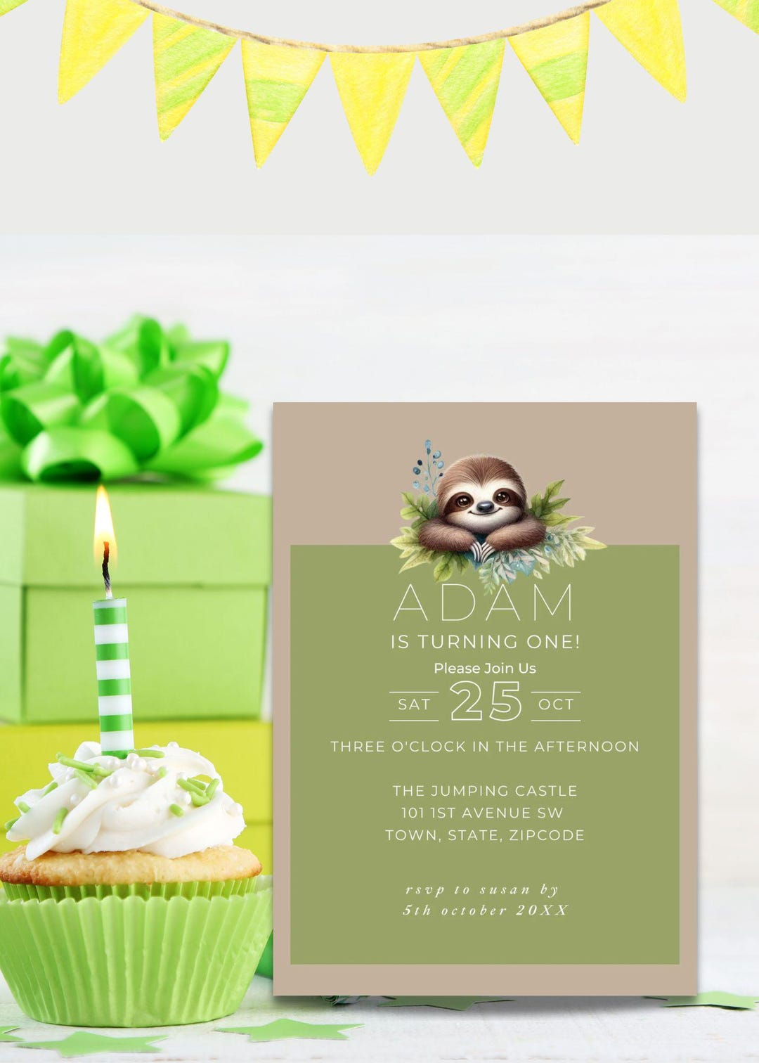 Sloth Birthday Invitation Digital Download Printable Editable Invite - Etsy