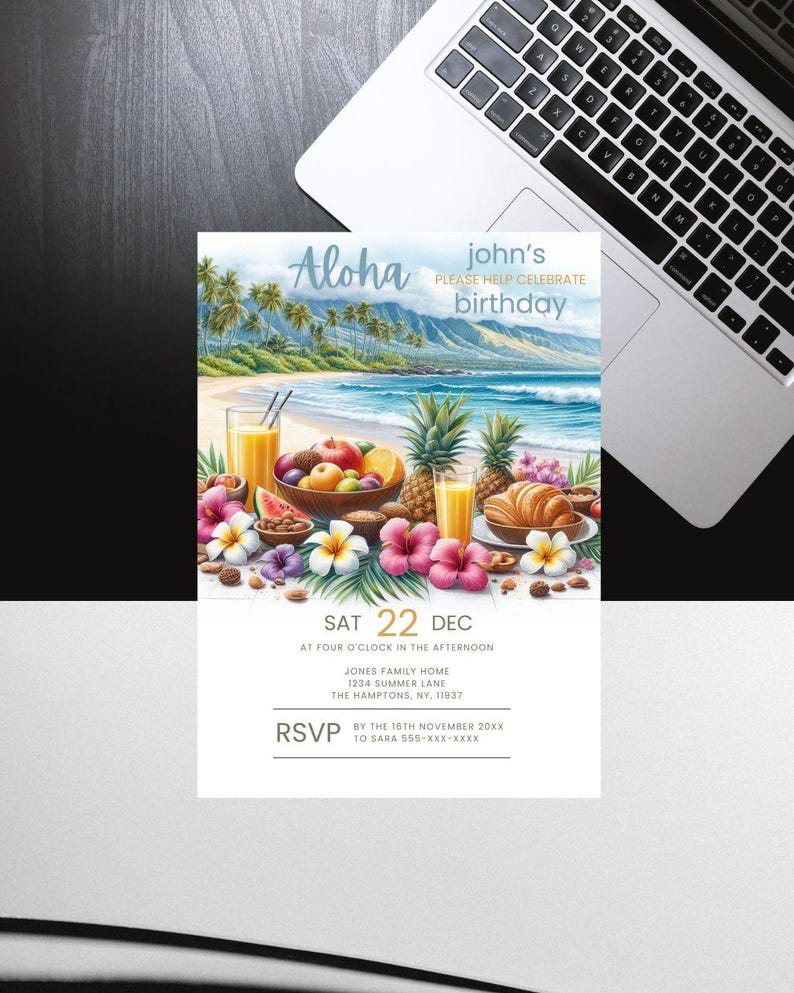 Hawaiian Island Birthday Invitation Digital Download Printable Tropical ...
