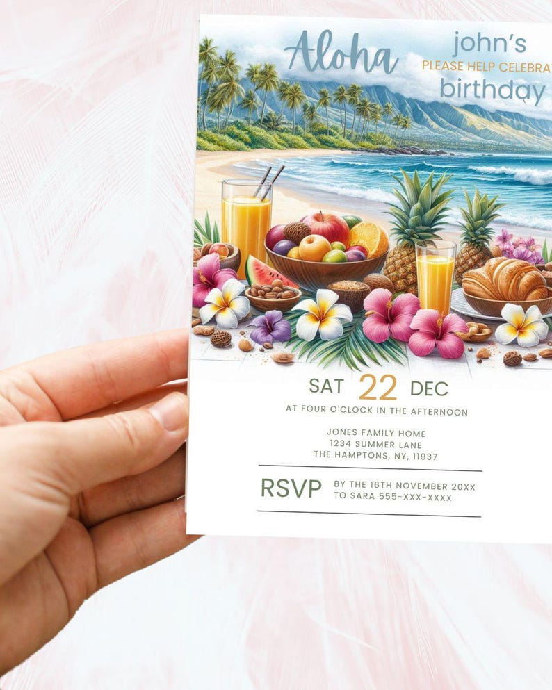 Hawaiian Island Birthday Invitation Digital Download Printable Tropical ...