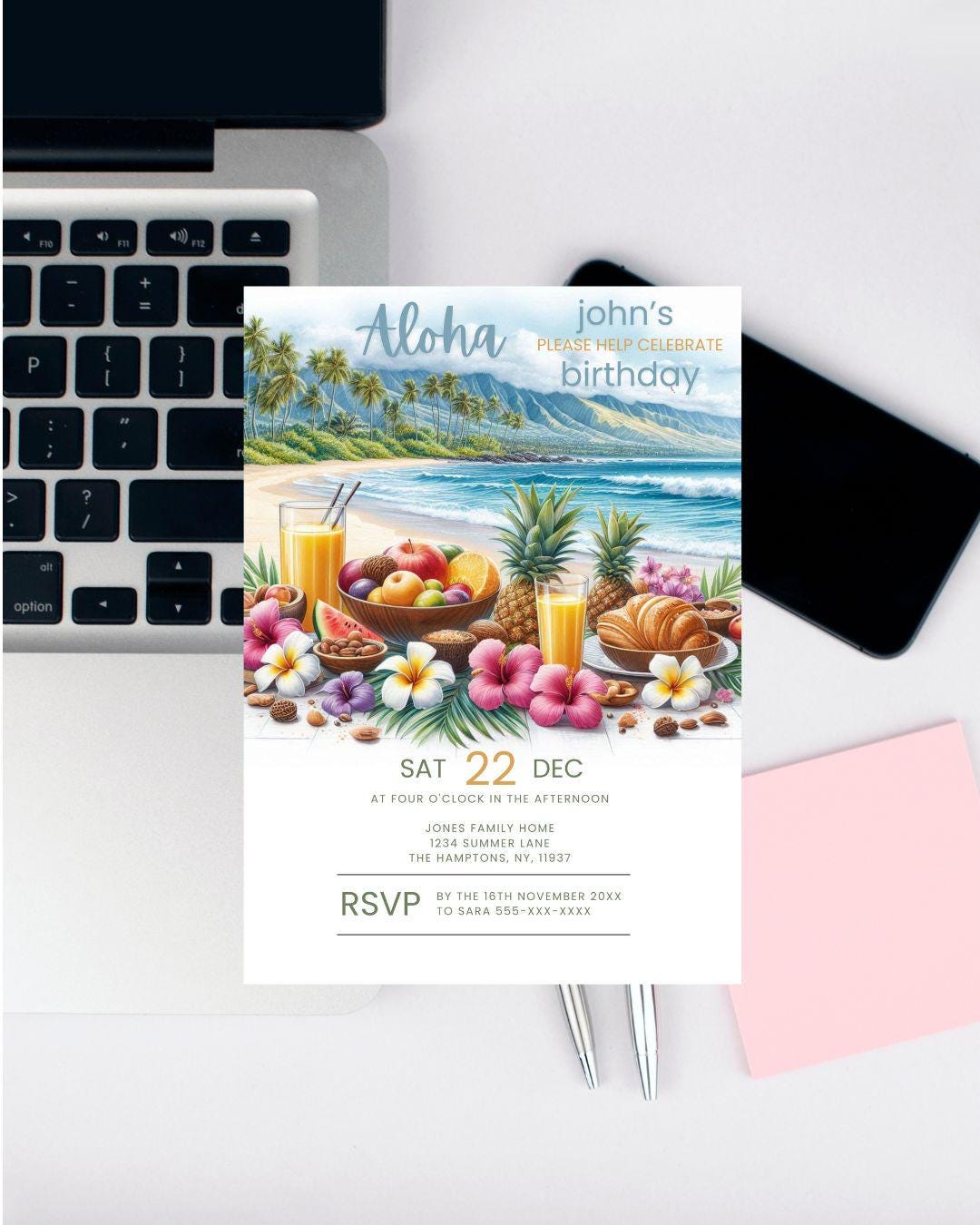 Hawaiian Island Birthday Invitation Digital Download Printable Tropical ...