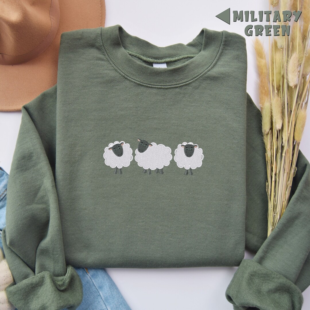 Embroidered Sheep Sweatshirt, Cute Sheep Tee, Animal Lover Gift, Sheep ...