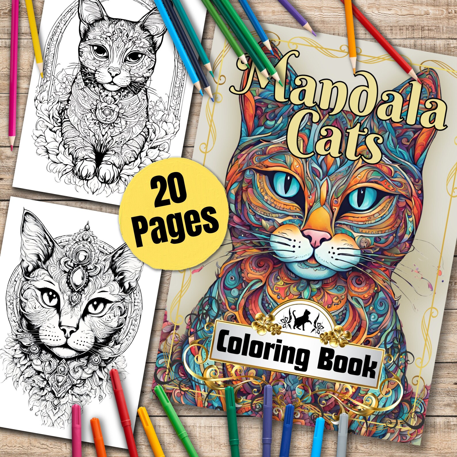 Mandala Cats Coloring Book, 20 Page, Colorful Coloring Book Gifted for ...